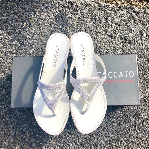 Staccato | Shoes | Staccato White Crystal Wedge Sandals | Poshmark